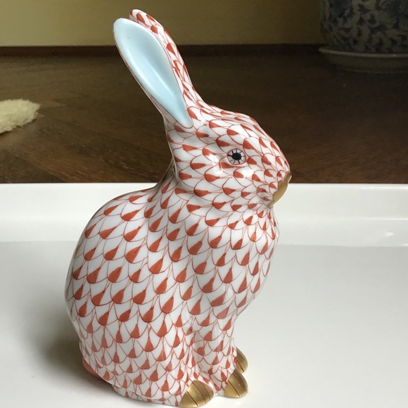 Herend | Accents | Rare Herend Rust Fishnet Sitting Rabbit Like New ...